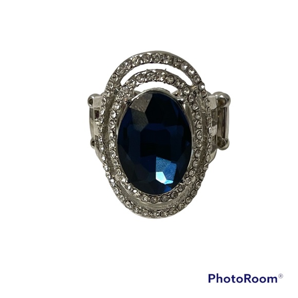 Jewelry | Blue Faux Sapphire And Rhinestone Adjustable Ring | Poshmark